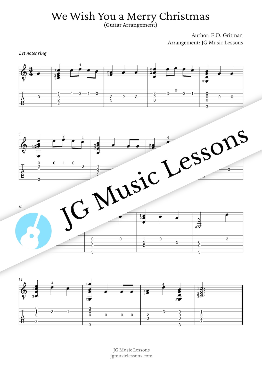 We Wish You a Merry Christmas Guitar Sheet Music With Tabs - Chords ...