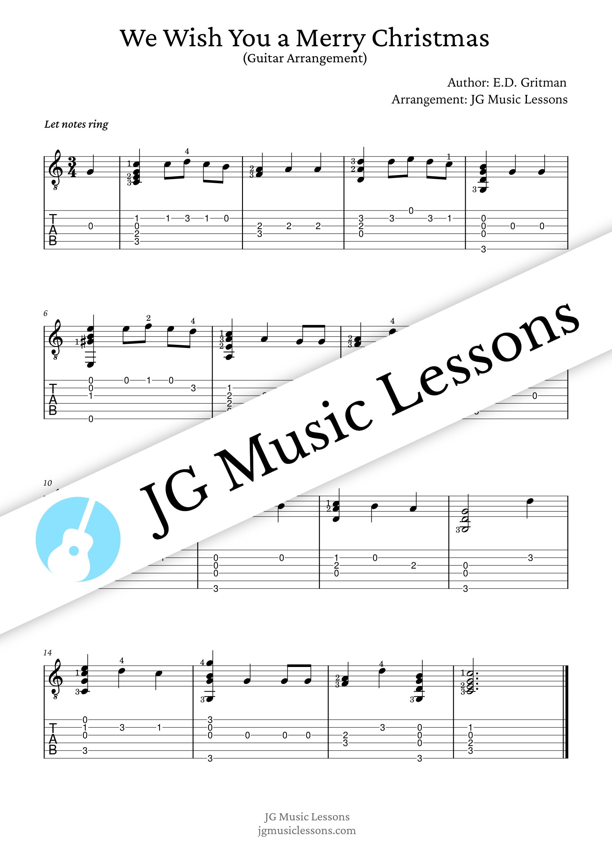 We Wish You a Merry Christmas Guitar Sheet Music With Tabs - Chords ...