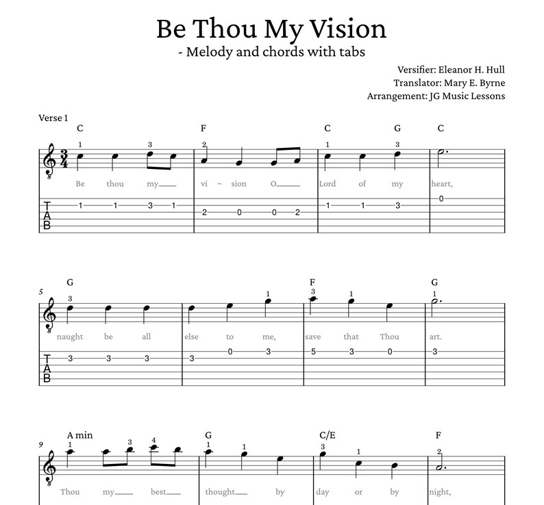 Be Thou My Vision Guitar Sheet Music (tabs, Chords, Fingerstyle) - Etsy