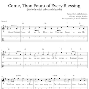 Come Thou Fount of Every Blessing Guitar Sheet Music With Tabs Chords ...