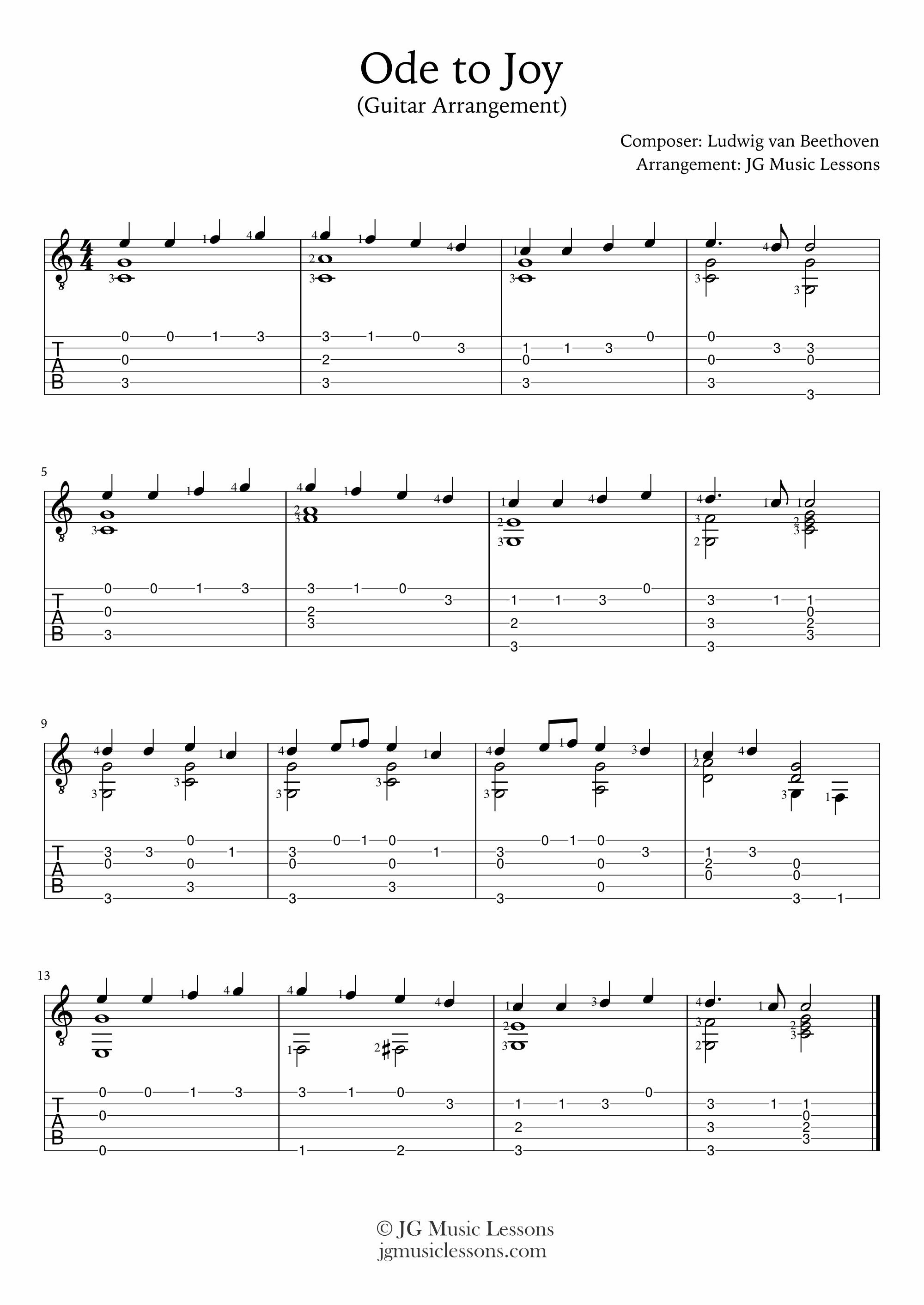 Ode to Joy Guitar Chords Melody With Tabs and Arrangement - Etsy