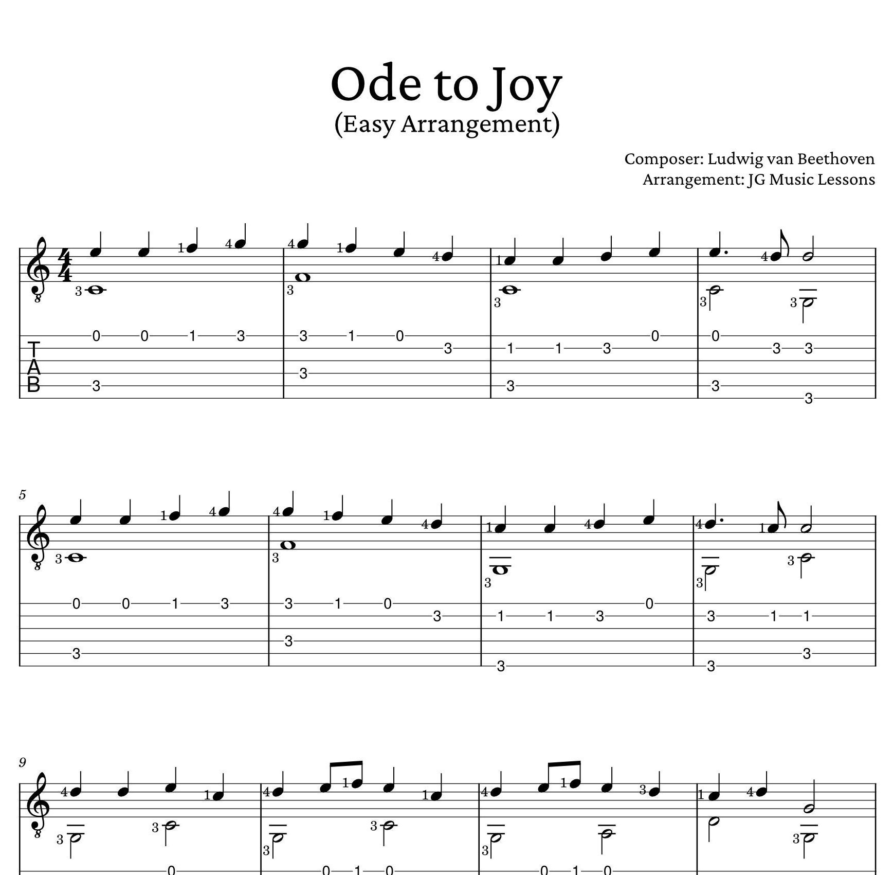 Ode to Joy Guitar Sheet Music, Tabs & Chords (easy Fingerpicking) - Etsy