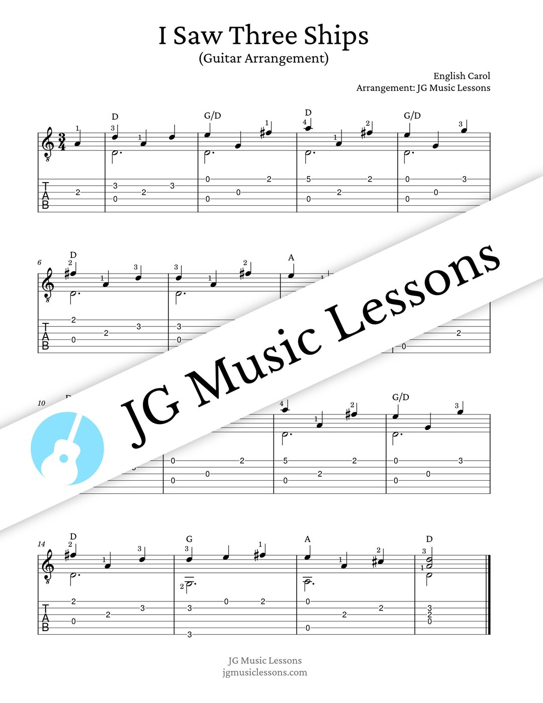 I Saw Three Ships Guitar Sheet Music With Tabs - Chords, Melody, and ...