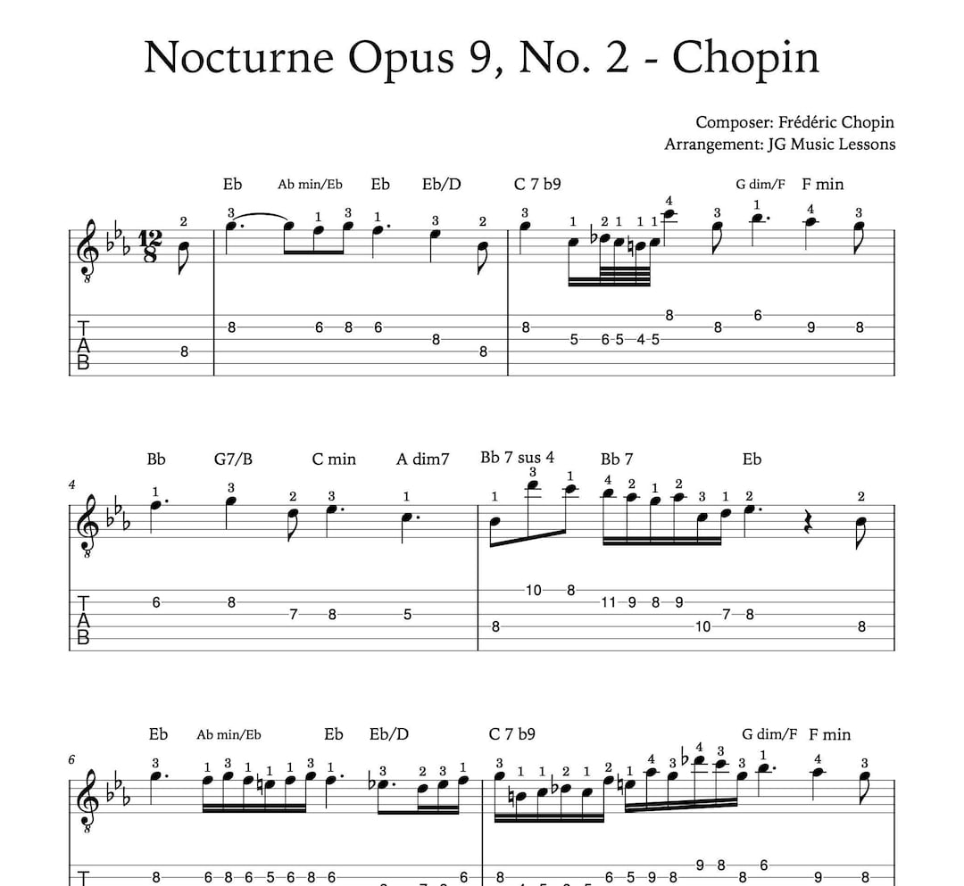 Chopin Nocturne Opus 9 No. 2: Guitar Sheet Music & Tabs (digital ...