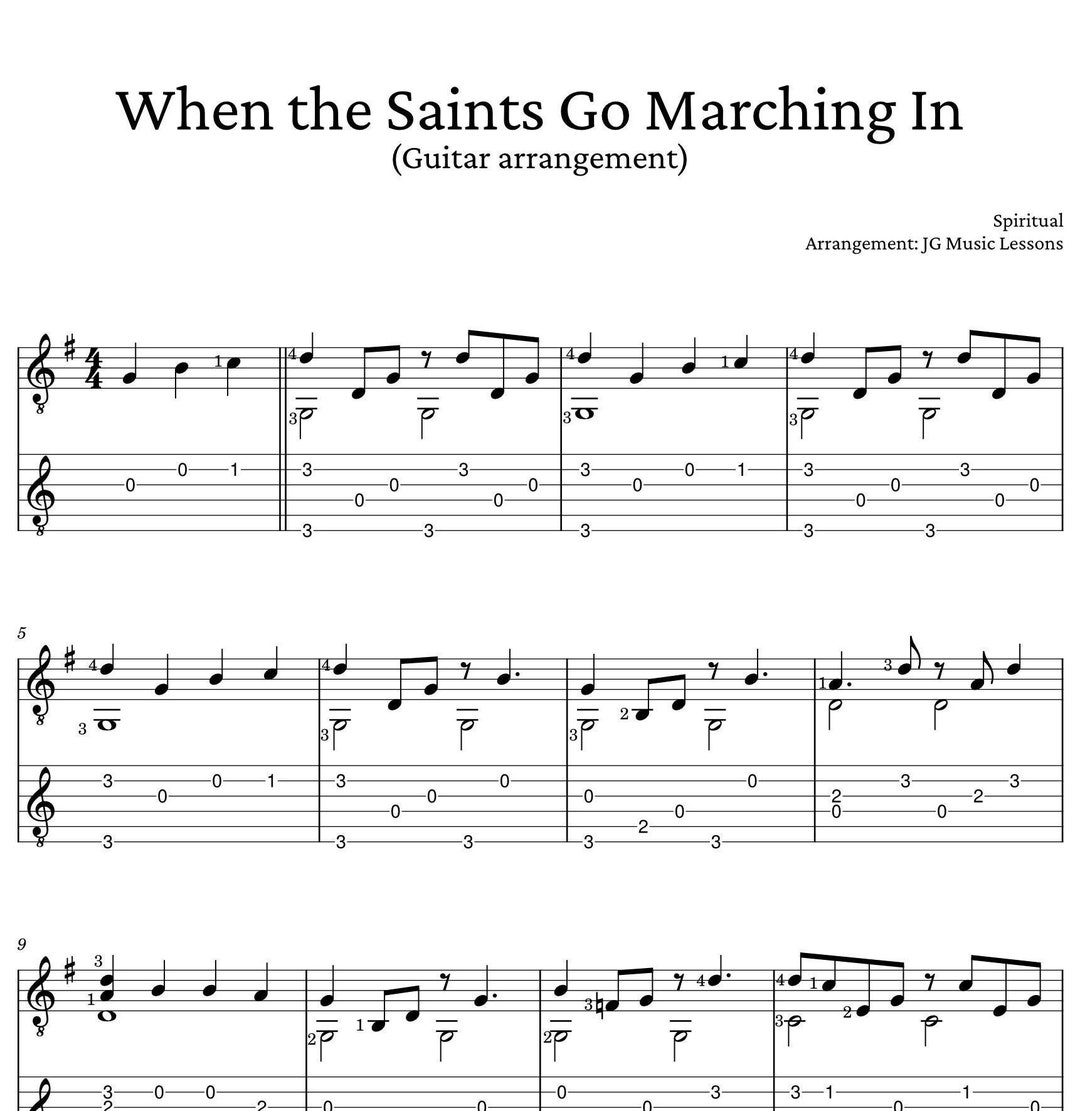 When the Saints Go Marching in Guitar Sheet Music With Tabs - Chords ...