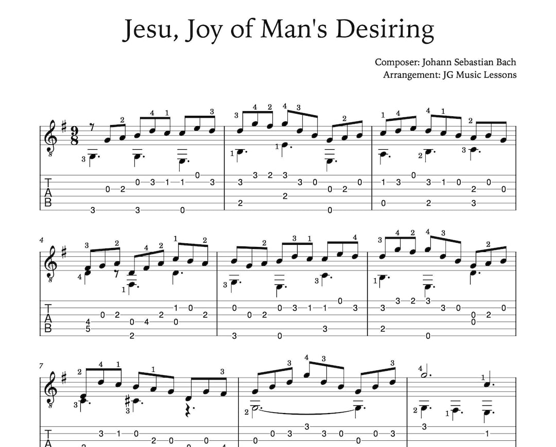 Jesu Joy of Man's Desiring Guitar Sheet Music With Tabs - Etsy