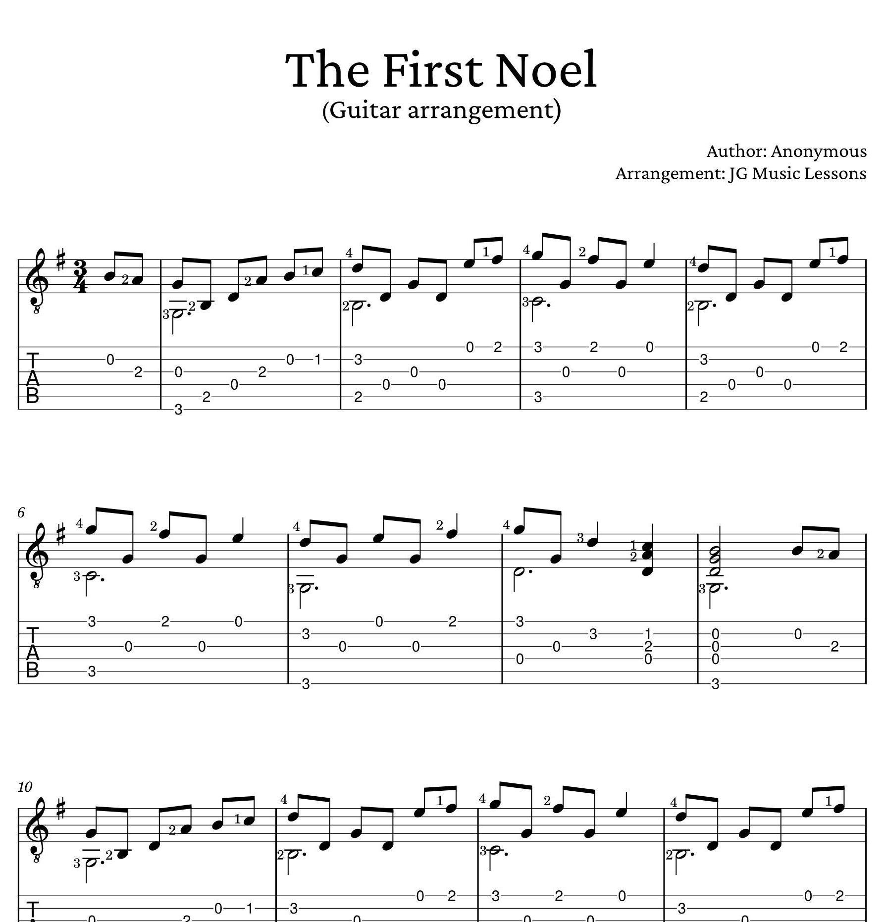 The First Noel Guitar Sheet Music With Tabs Chords, Melody, and ...