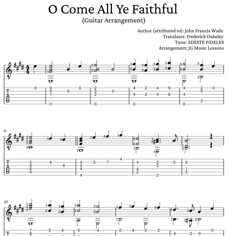 O Come All Ye Faithful Guitar Tabs and Chords (fingerstyle, PDF) - Etsy