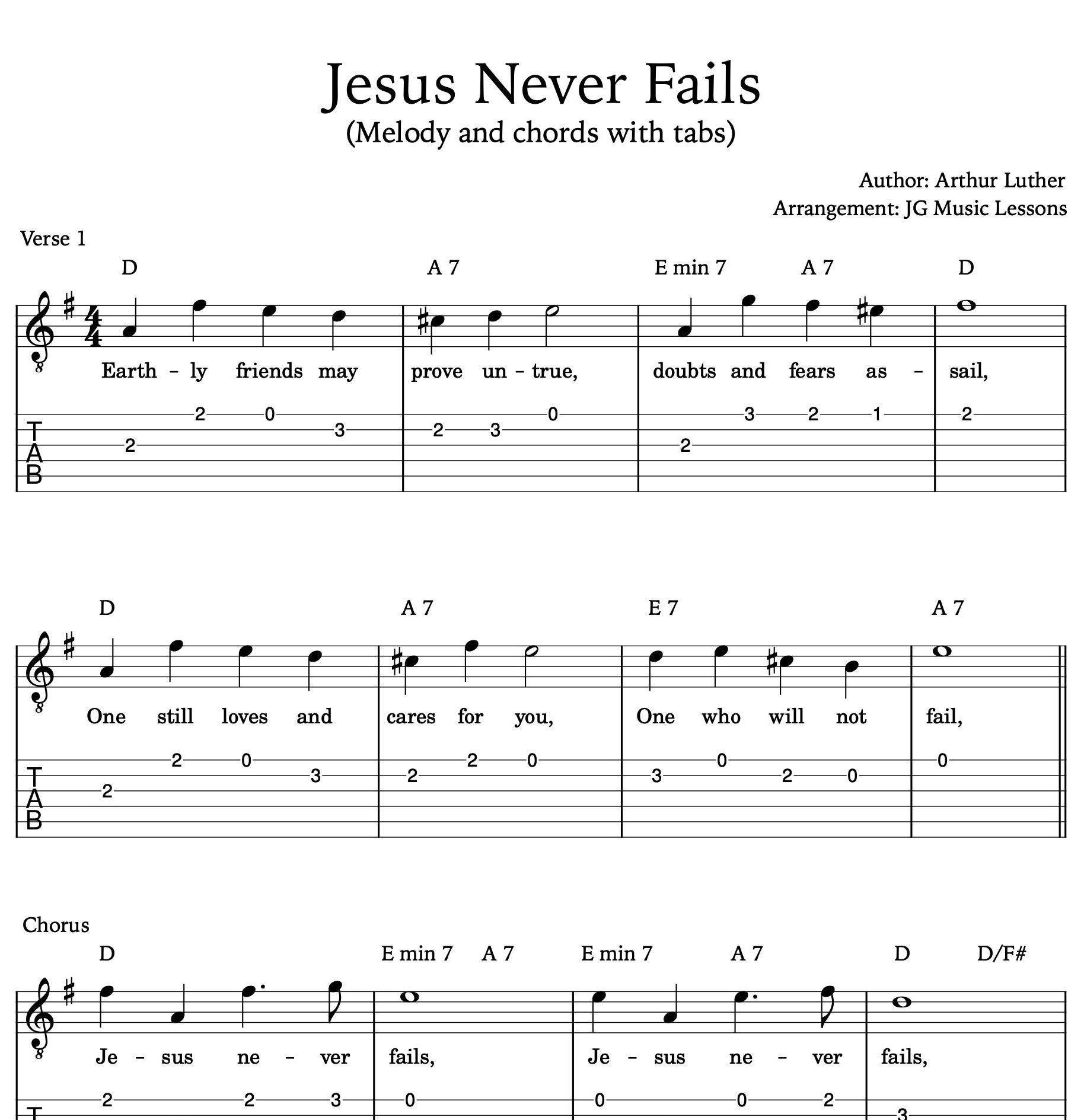 Jesus Never Fails Guitar Sheet Music (chords, Melody, Fingerpicking) - Etsy