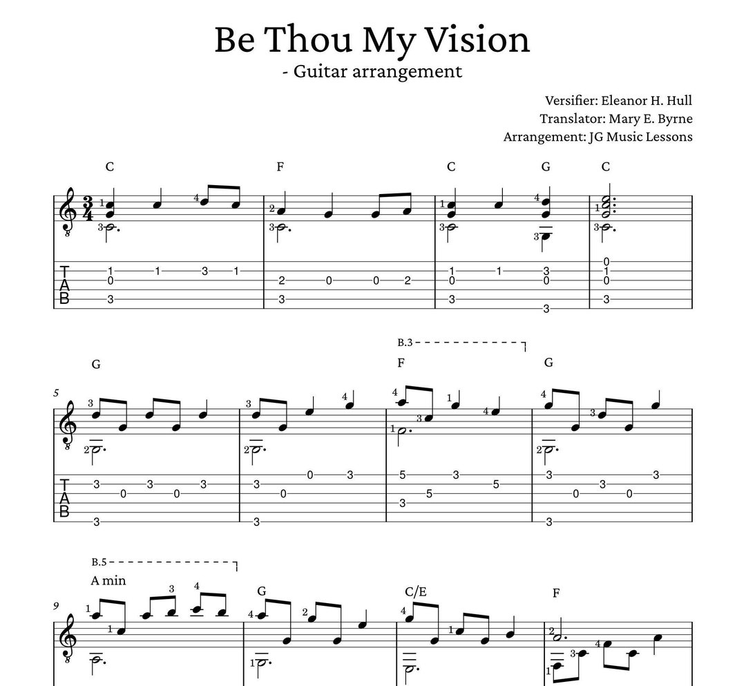 Be Thou My Vision Guitar Sheet Music With Tabs - Chords, Melody, and ...