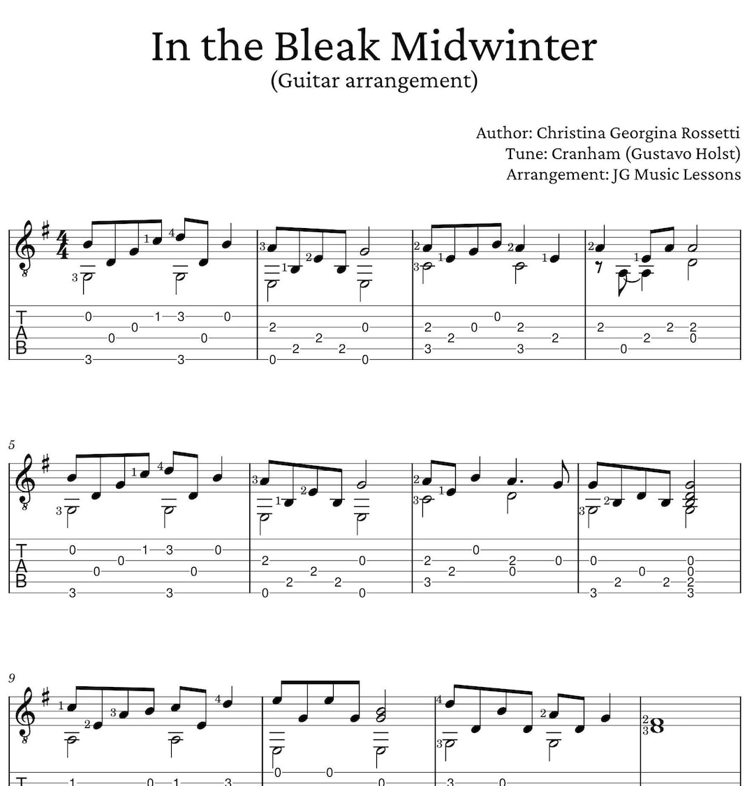 In the Bleak Midwinter Sheet Music: Guitar Tabs and Chords (digital ...