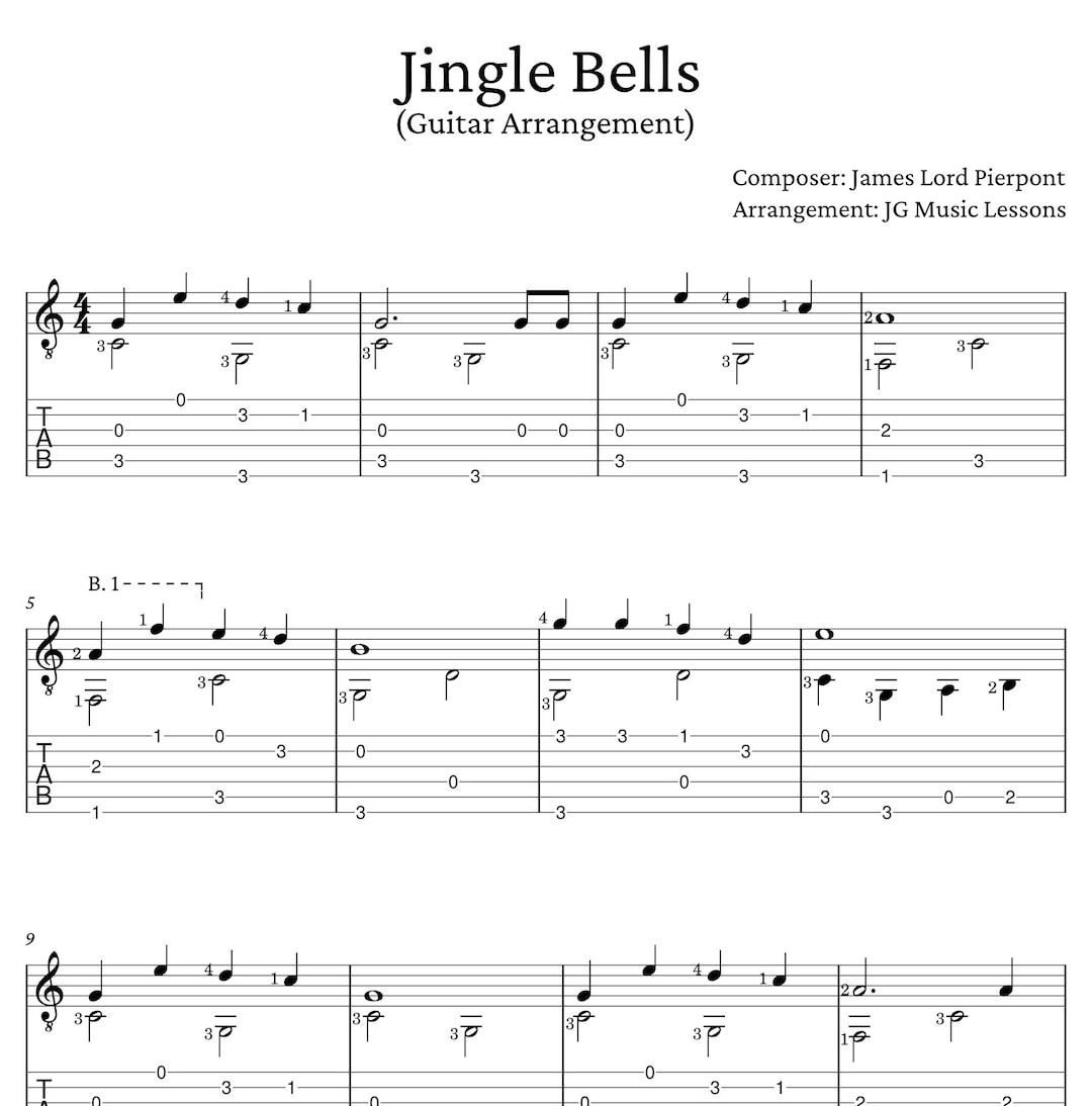 Jingle Bells Guitar Sheet Music With Tabs - Chords, Melody, and ...