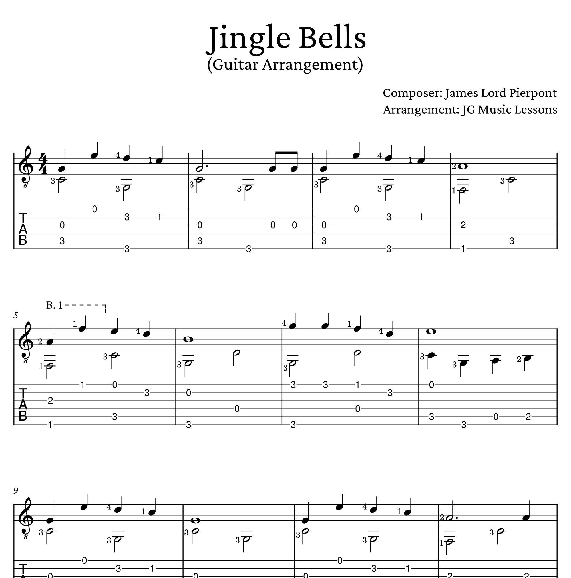 Jingle Bells Guitar Sheet Music - Fingerpicking and Chord Charts - Etsy