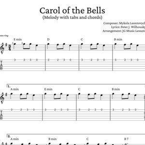 Carol of the Bells Sheet Music With Guitar Tabs - Chords, Melody, and ...