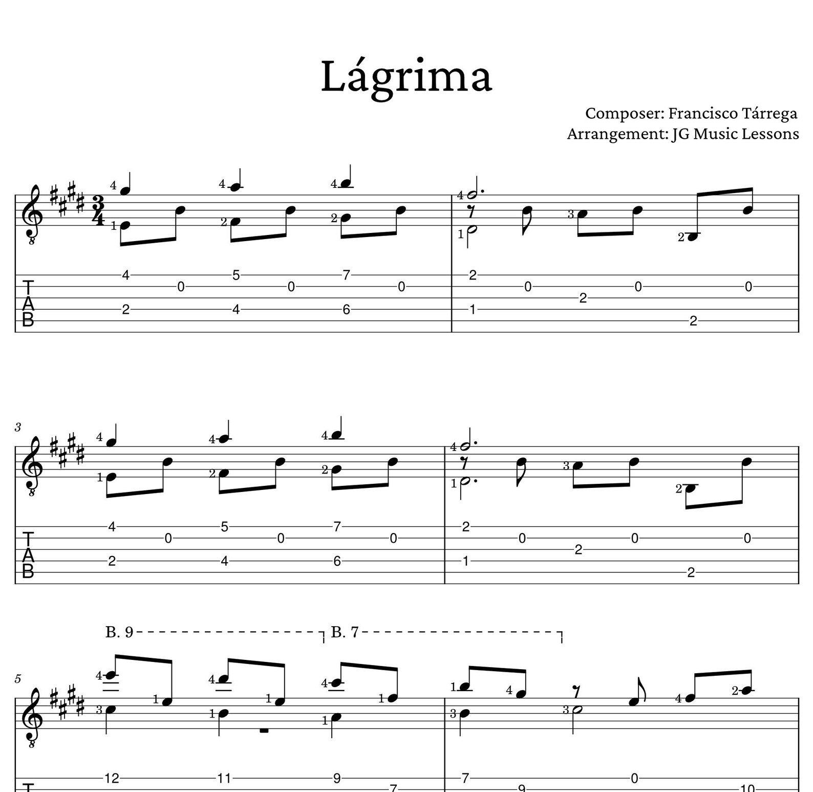 Lagrima Guitar Tabs Sheet Music - Fingerstyle Acoustic PDF - Etsy