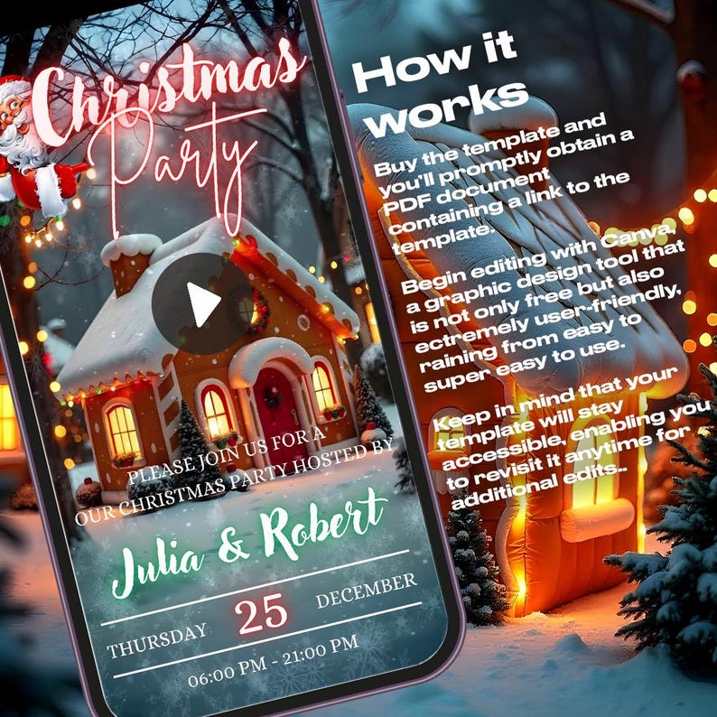 Digital Christmas Party Invitation Template, Editable Christmas Video ...