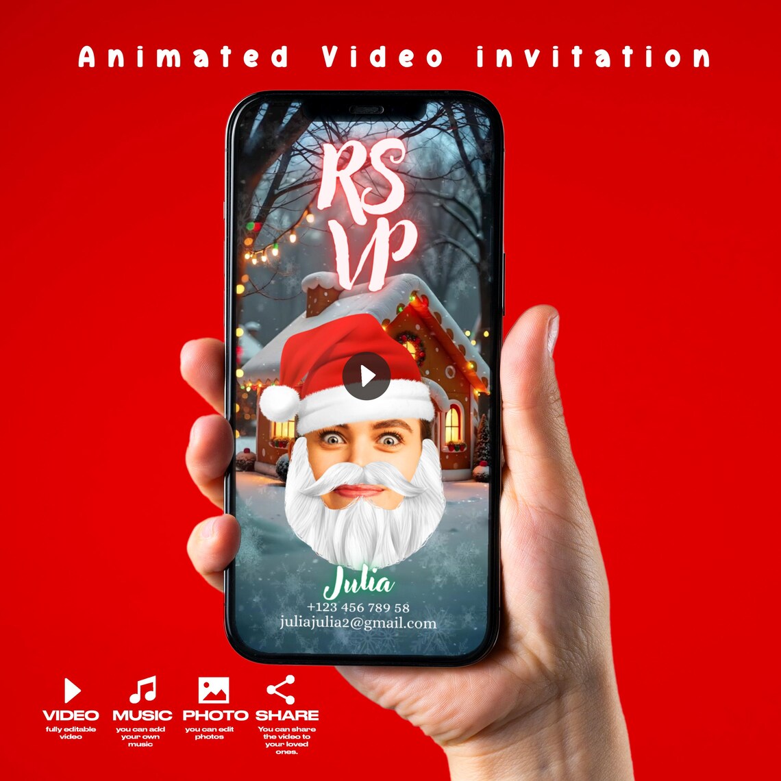 Digital Christmas Party Invitation Template, Editable Christmas Video ...