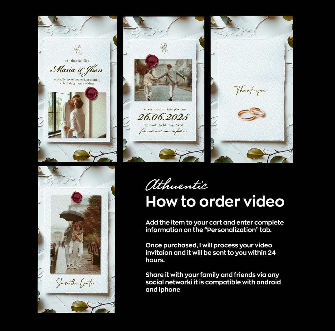 Authentic Digital Save the Date Wedding Video, Minimalist Wedding Save ...