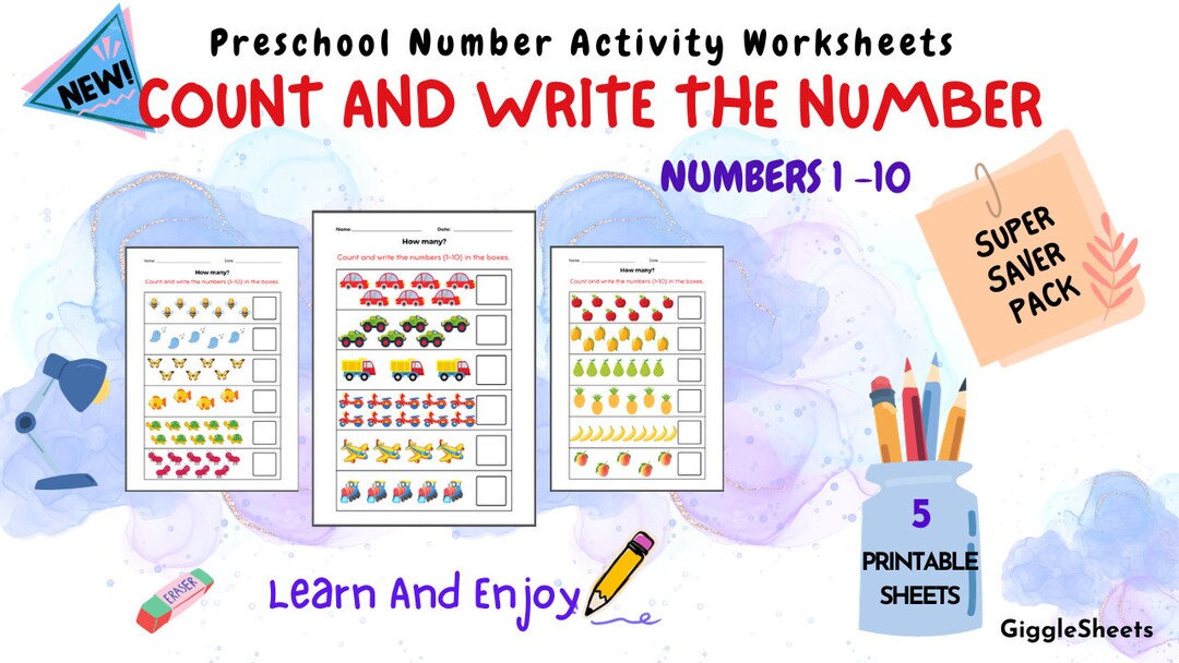 Count and Write Numbers Worksheet Numbers 1 10 Pre-k Printable ...