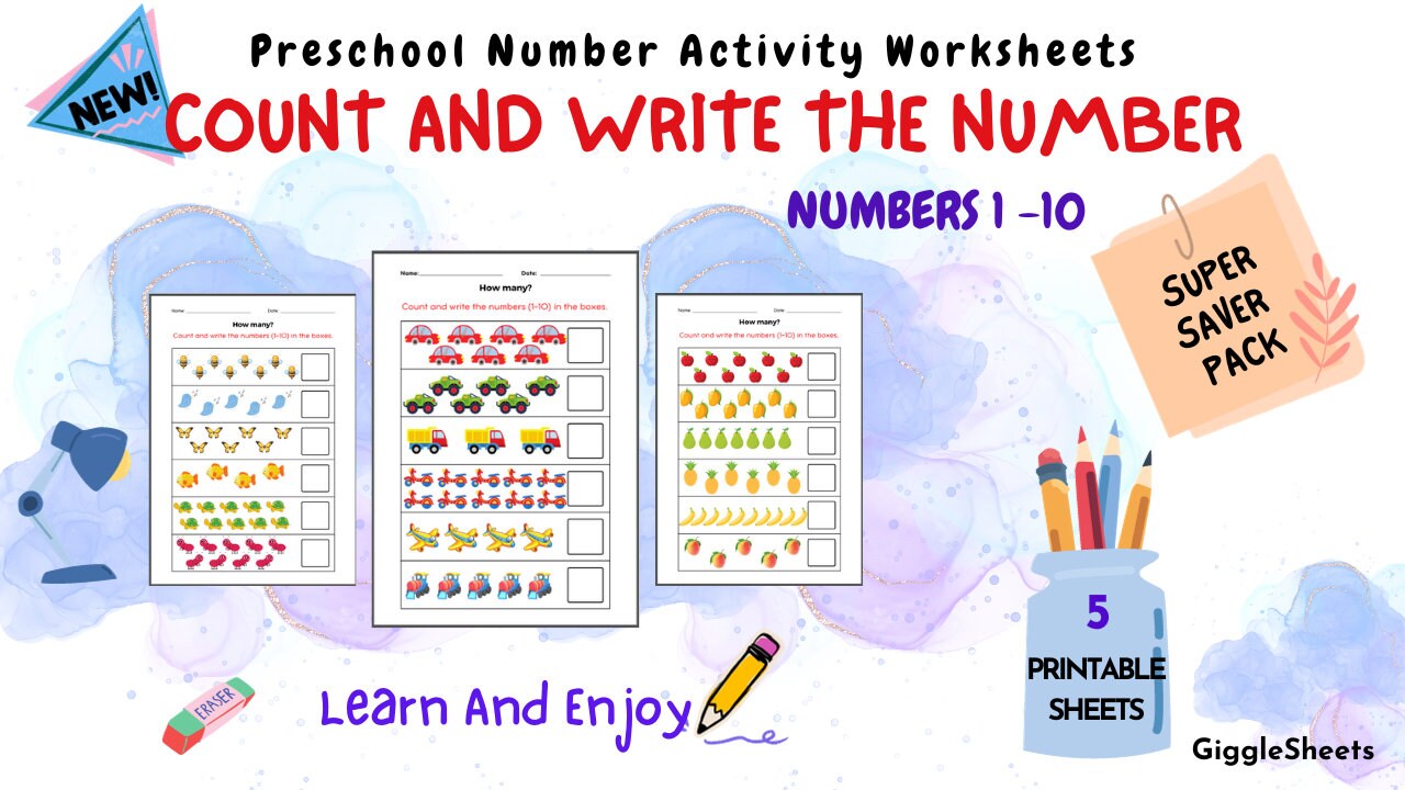Count and Write Numbers Worksheet Numbers 1 10 Pre-k Printable ...