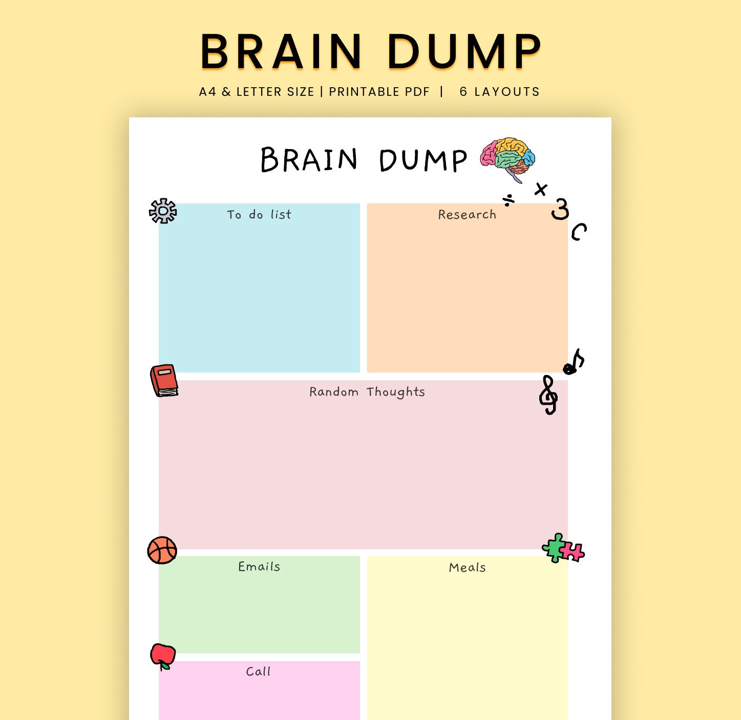 Brain Dump Template Brain Dump for Kids Journal Thought - Etsy