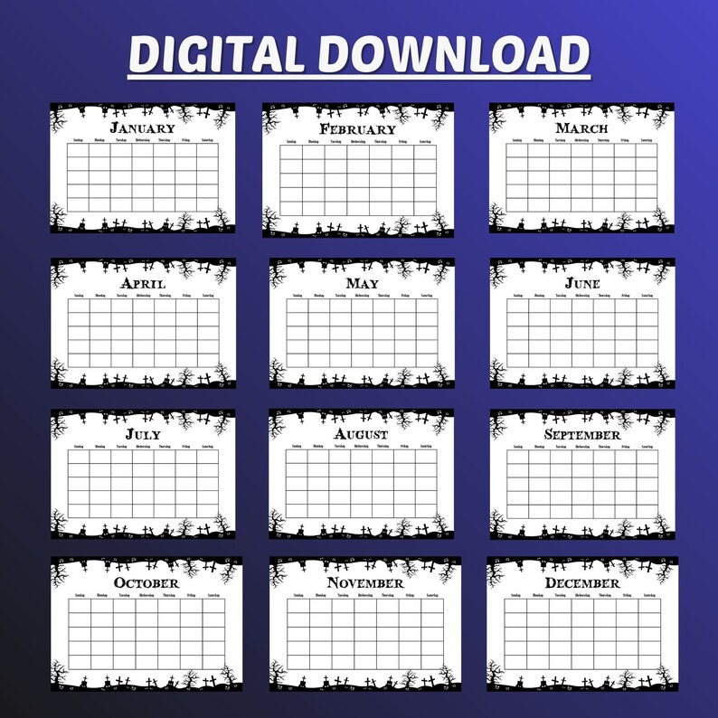 2024 Halloween Monthly Blank Calendar Printable Christmas Calendar ...