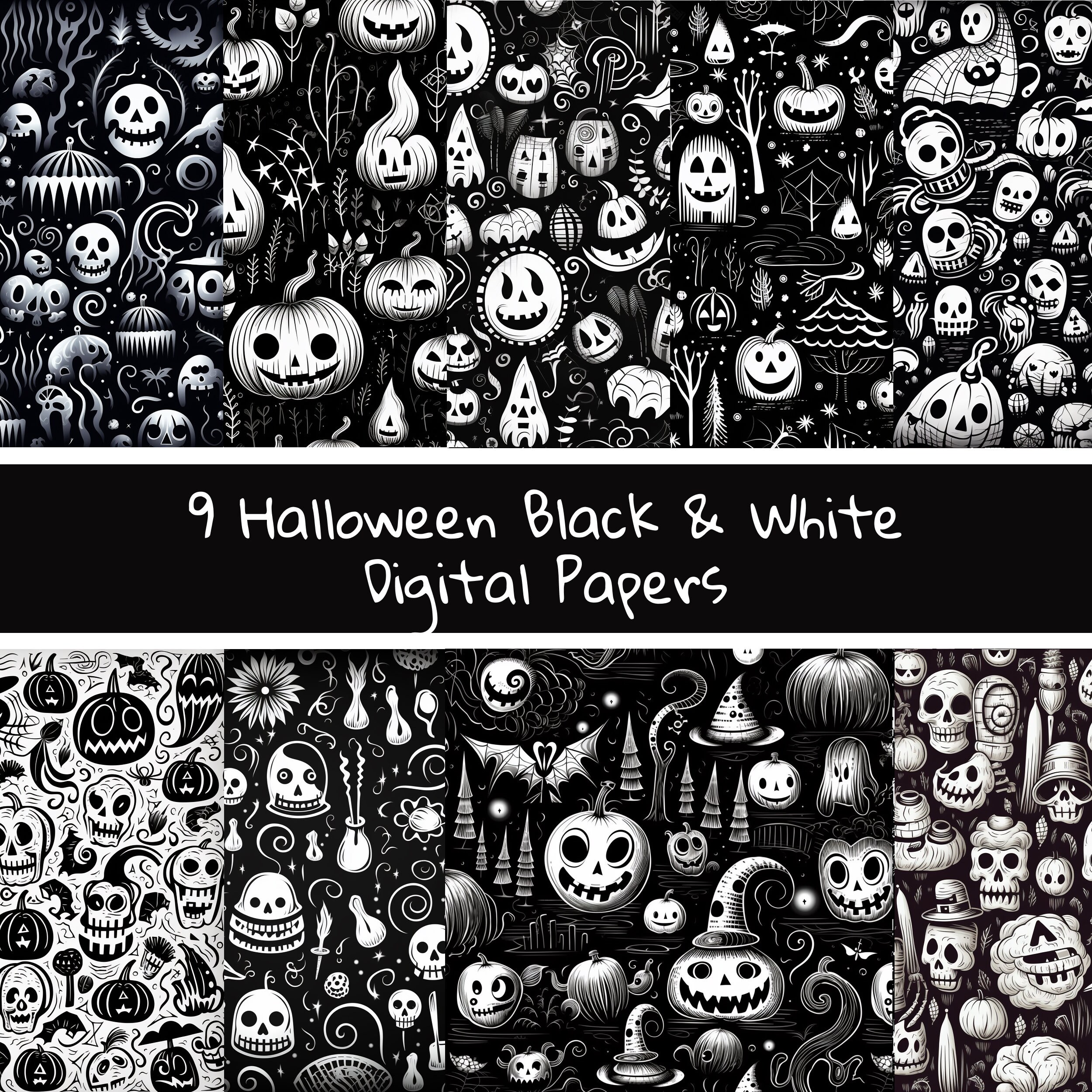 9 Black and White Halloween Digital Paper Halloween Papers, Spooky ...