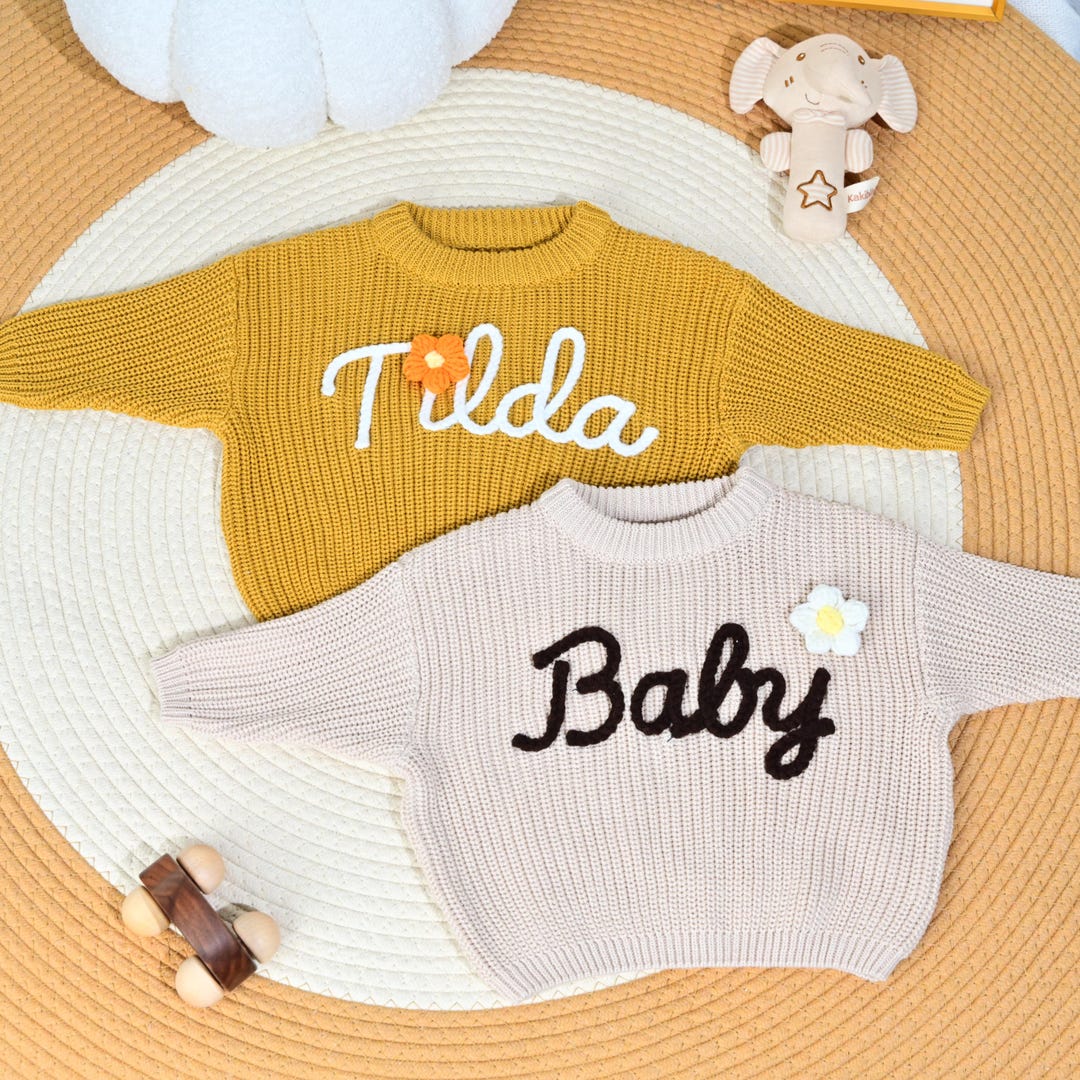 Custom Baby Sweater: Hand-embroidered Name, Soft Cotton Knit - Etsy