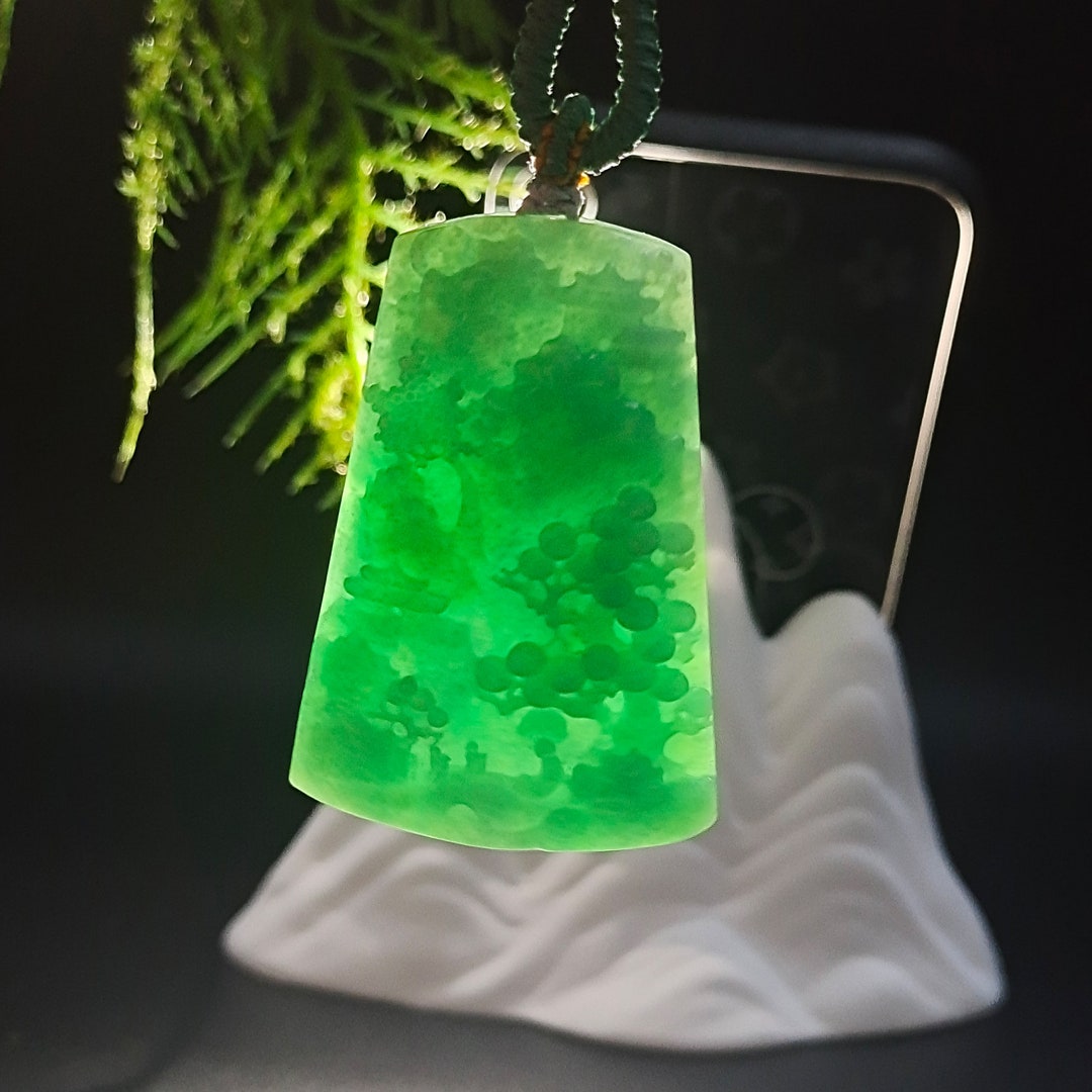 Luxurious Handpicked Green Landscape Jade Pendant, Natural Jade ...