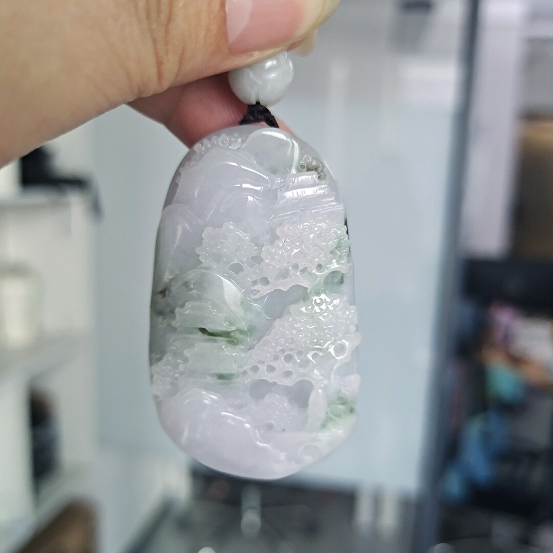 Handcraft Jade Pendant Necklace, Natural Jade Landscape Plaque ...