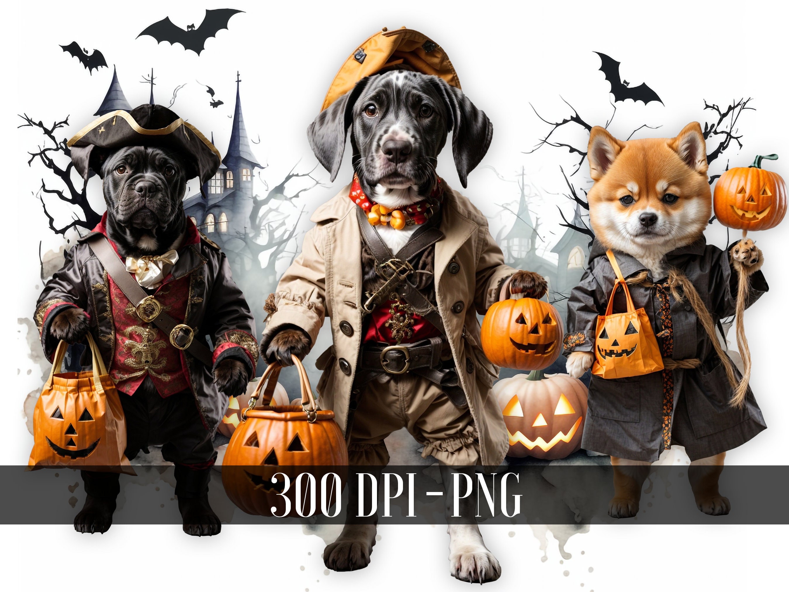 Halloween Dog 3 Clipart Bundle, [full Body] Puppys Wearing Halloween ...