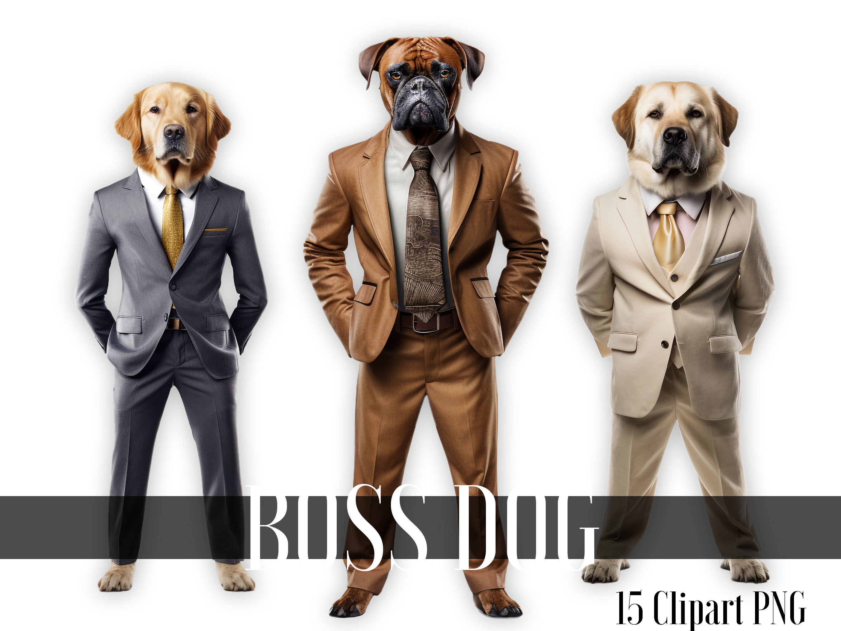 Boss Dog in Suit Clipart Bundle, Full Body Dogs Wearing Suit, Digital Bundle, Digital Artwork ...