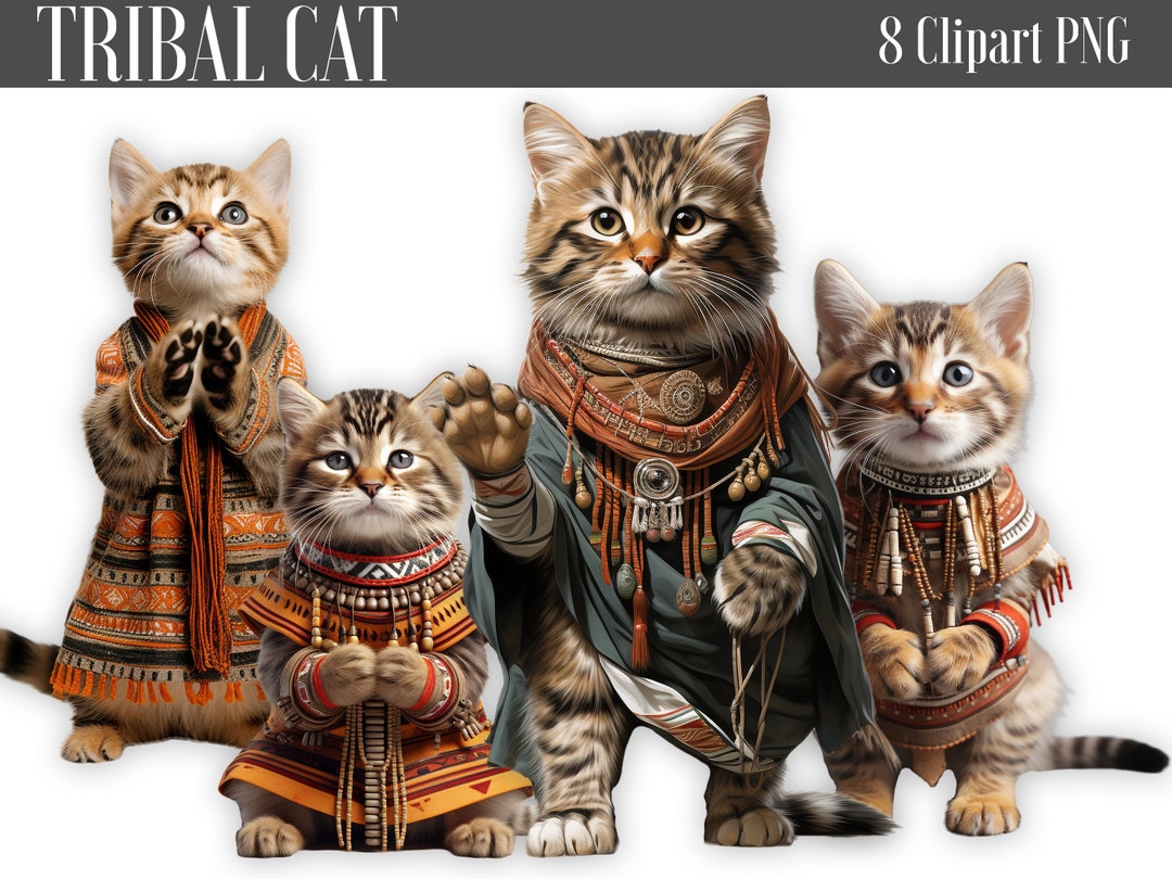 Tribal Cat in Suit Clipart Bundle, [full Body] Cats Wearing Tribal ...