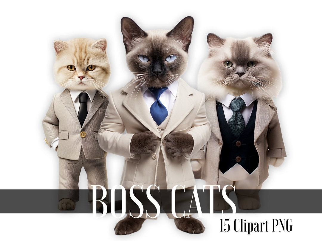 Boss Cat in Suit Clipart Bundle, [full Body] Cats Wearing Suit, Digital ...