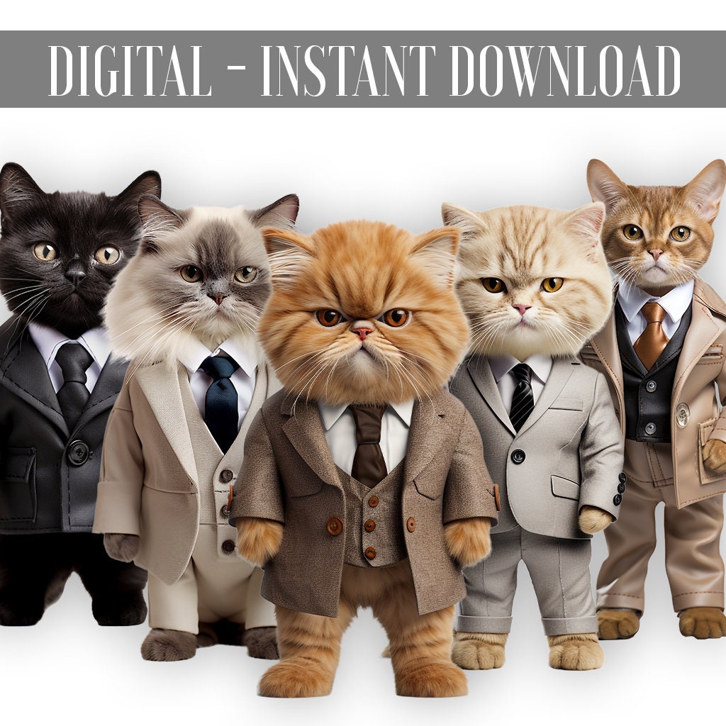 Boss Cat in Suit Clipart Bundle, [full Body] Cats Wearing Suit, Digital ...