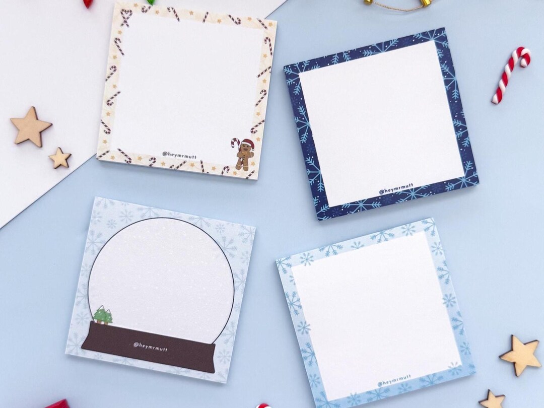 Set of 4 Christmas Sticky Notes: Cute Christmas Office Stationery ...