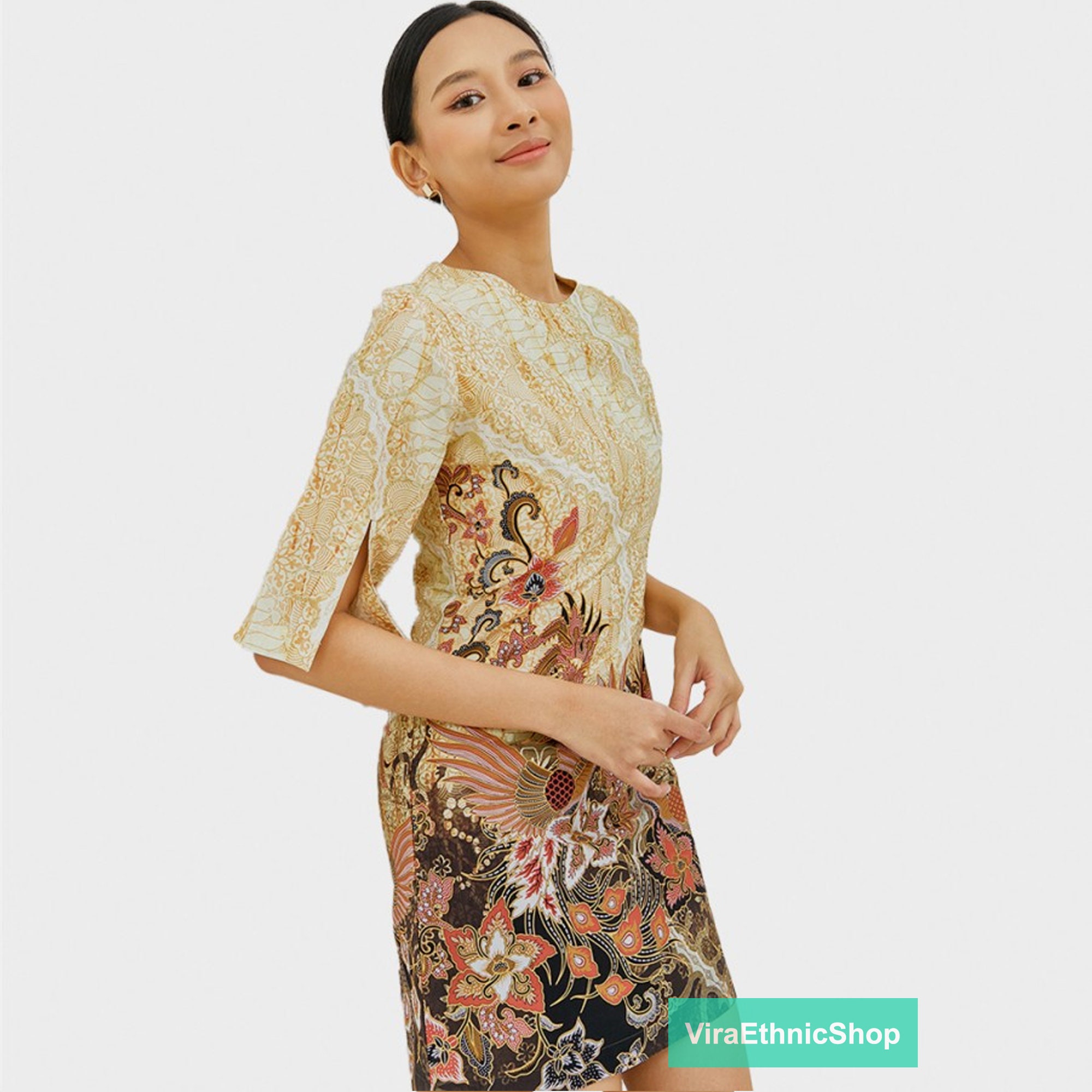 Batik Luxury in Every Detail: Women's Batik Ardhani Cream Dress ...