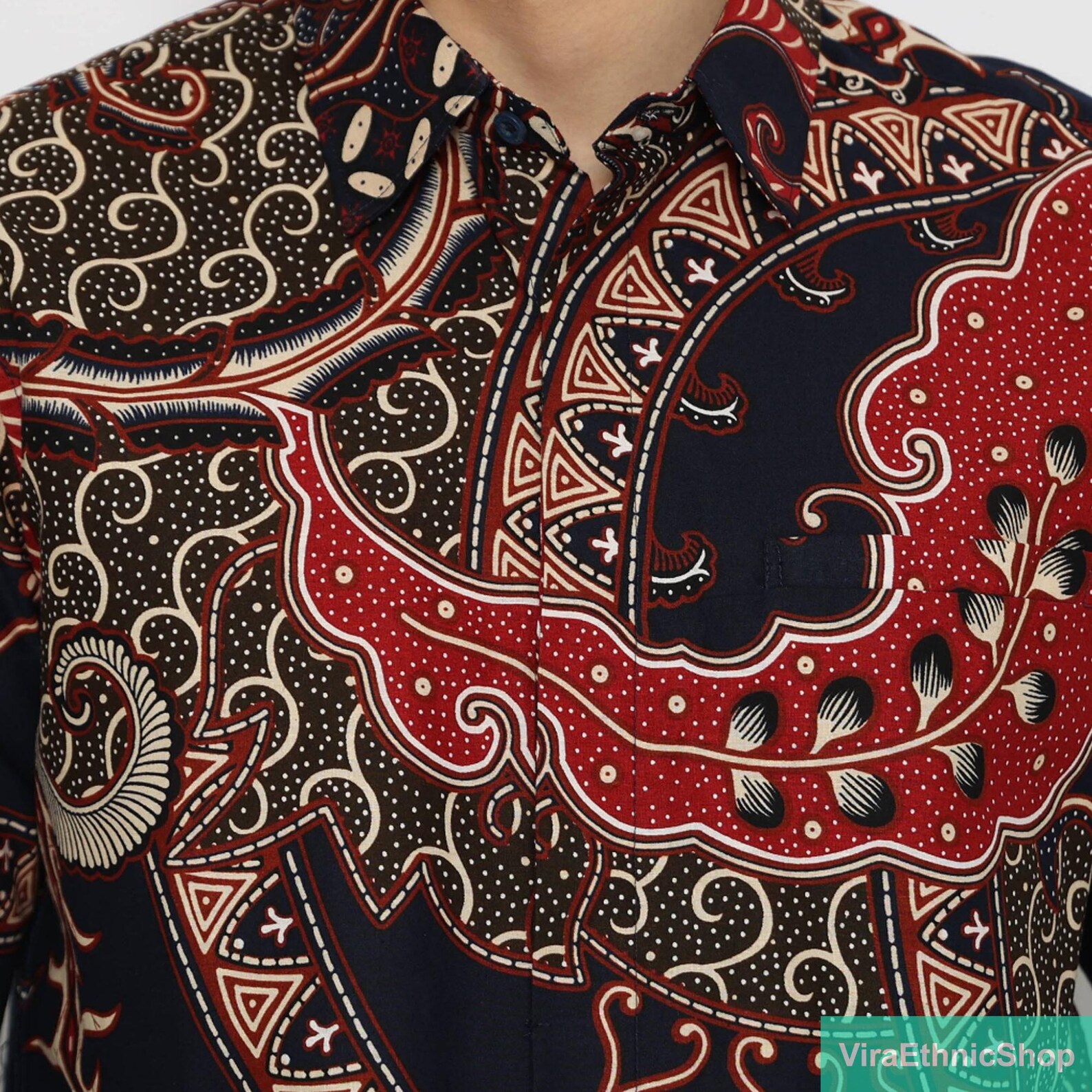 Your Style, New Color: Platini Navy Red Long Sleeve Batik Shirt ...