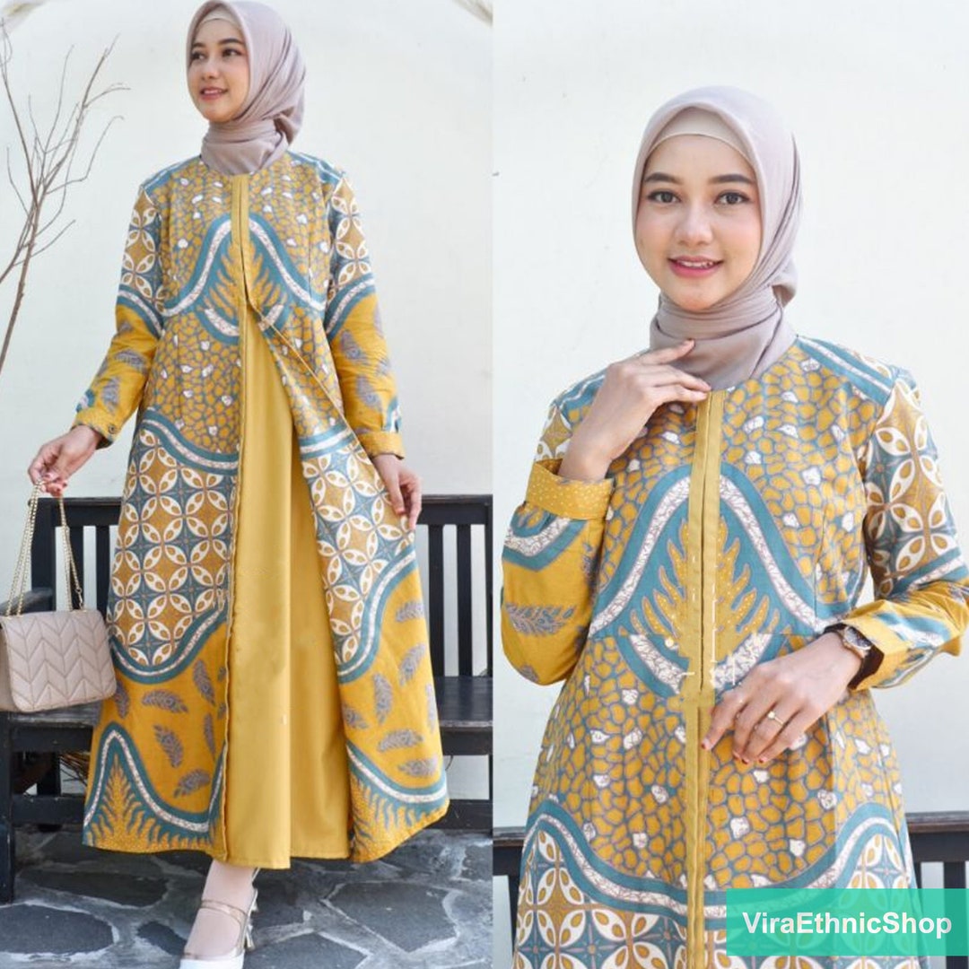 Look Stylish With a Premium Faatin Combination Batik Gamis, Women Dress ...