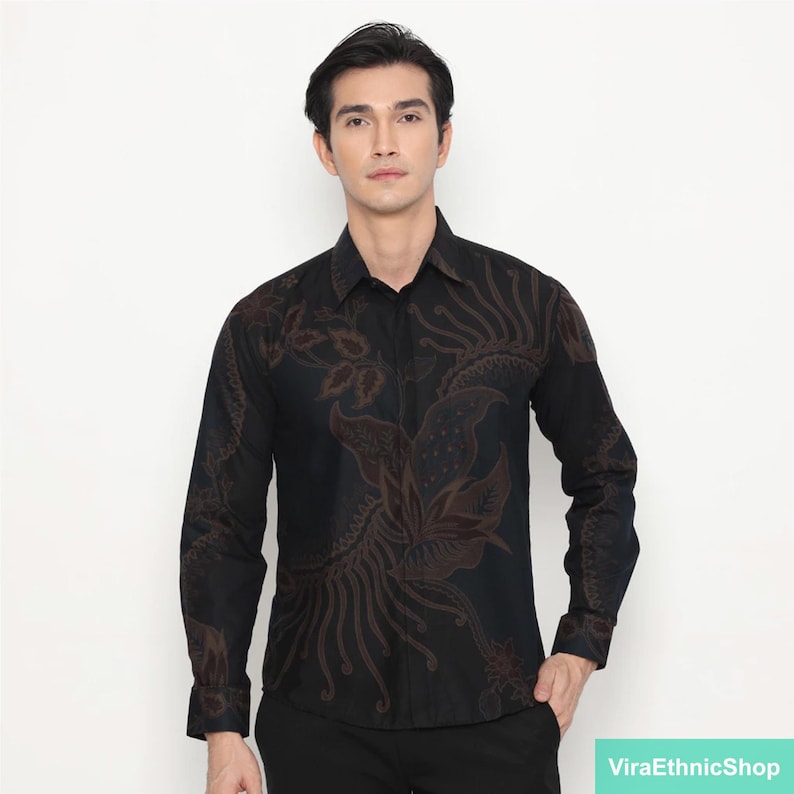 Men’s Slimfit Batik Shirt Senapati Black Formal Slimfit Style, Stylish ...