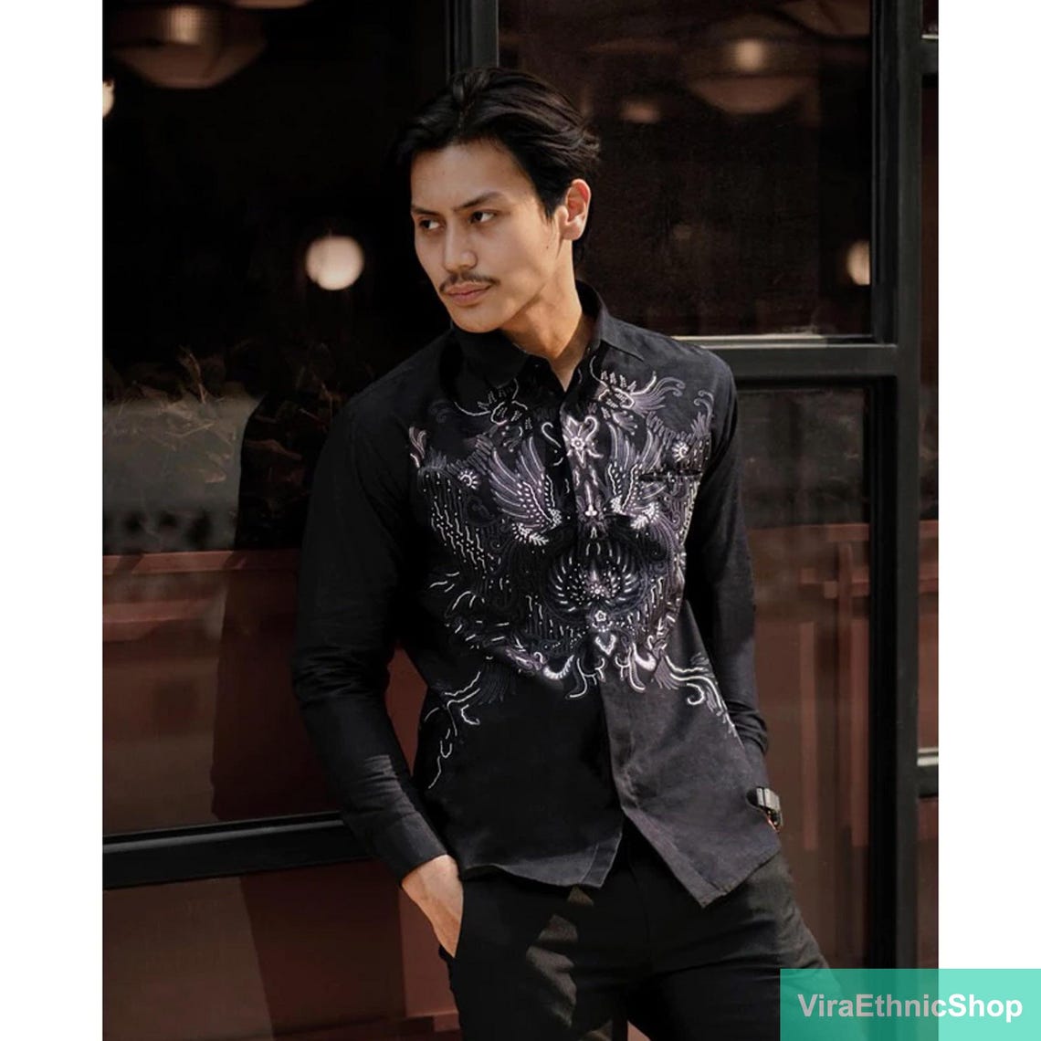 Toba Men's Long-sleeve Black Batik - Modern Slim Fit, Stylish Men, Men ...