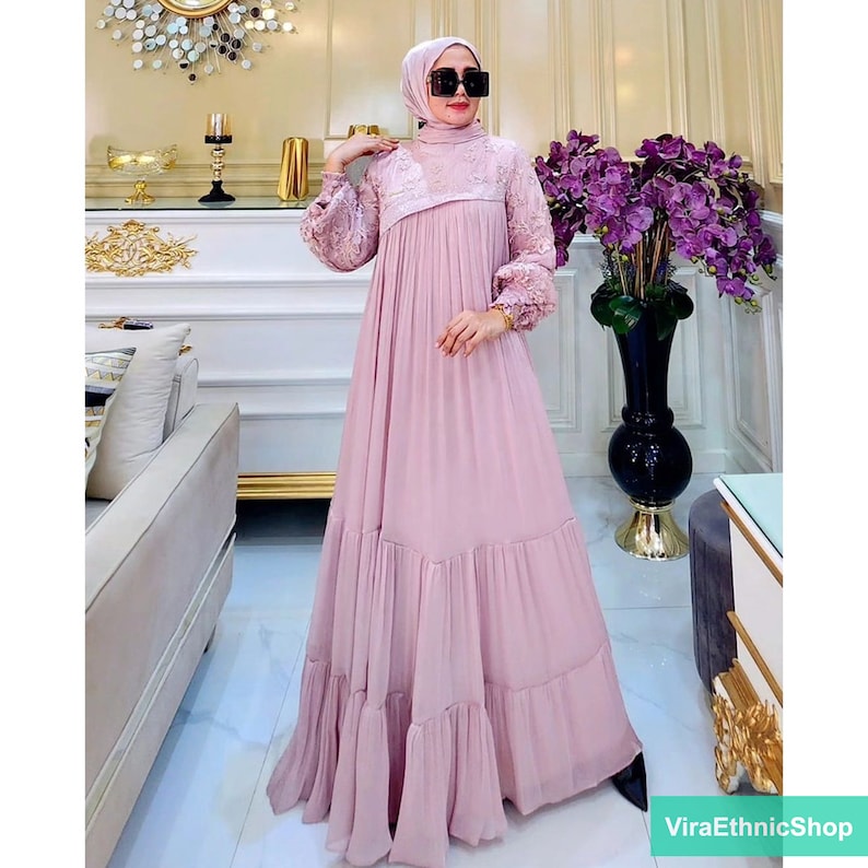 Classy Muslimah Fashion: Syaila Gamis Dress With Pearl Brocade Layering ...