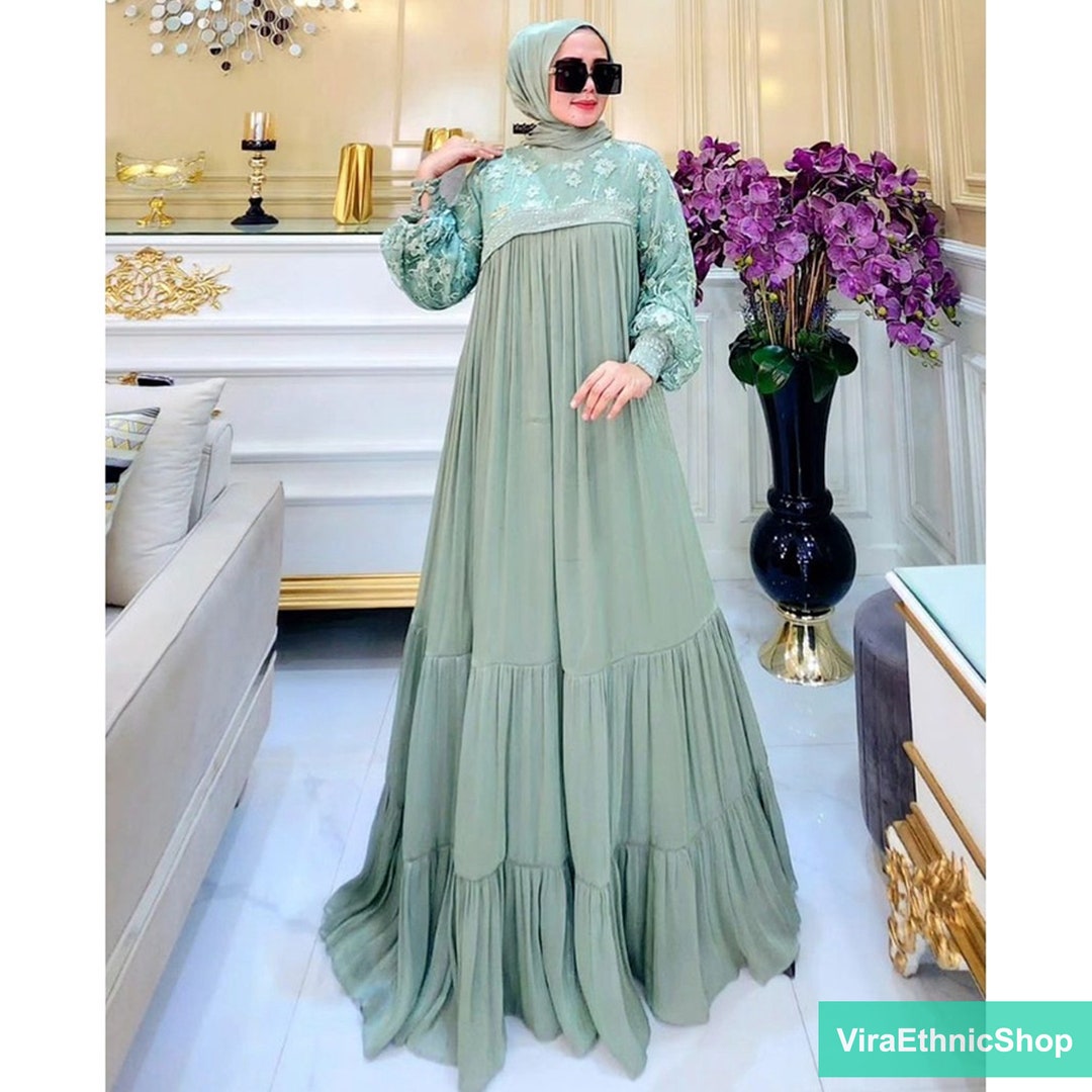 Classy Muslimah Fashion: Syaila Gamis Dress With Pearl Brocade Layering ...