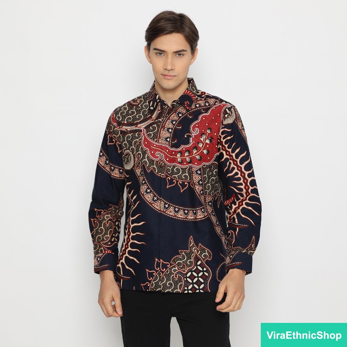 Your Style, New Color: Platini Navy Red Long Sleeve Batik Shirt ...