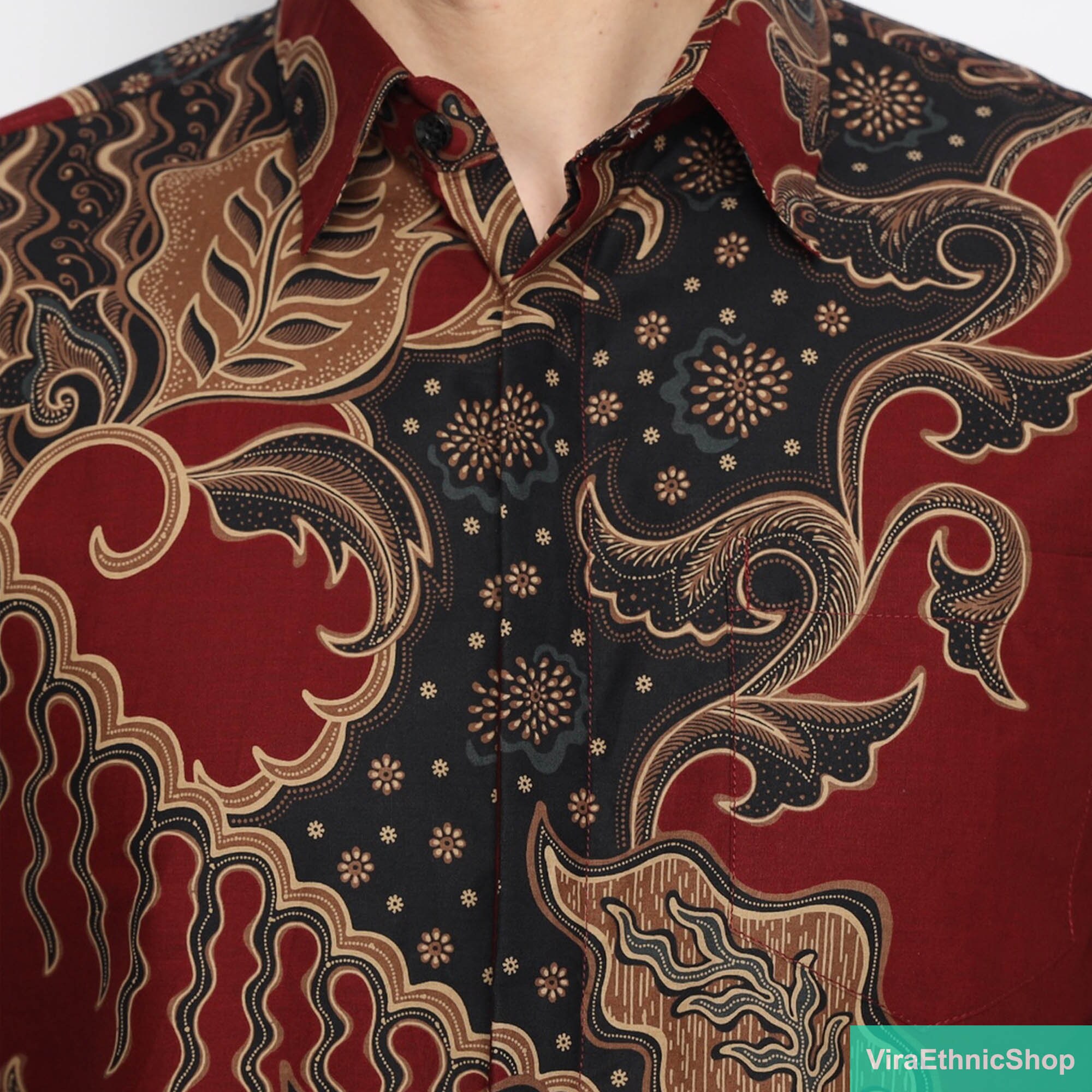 Classic Style: Ganesha Maroon Long Sleeve Men's Batik Shirt, Stylish ...