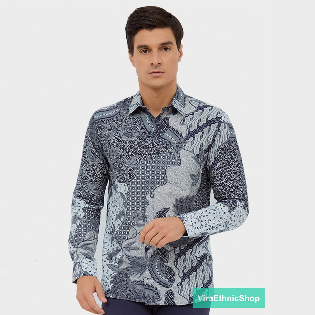 Men's Batik Shirt With a Modern Touch Batik Sakha Blue Classy Style ...