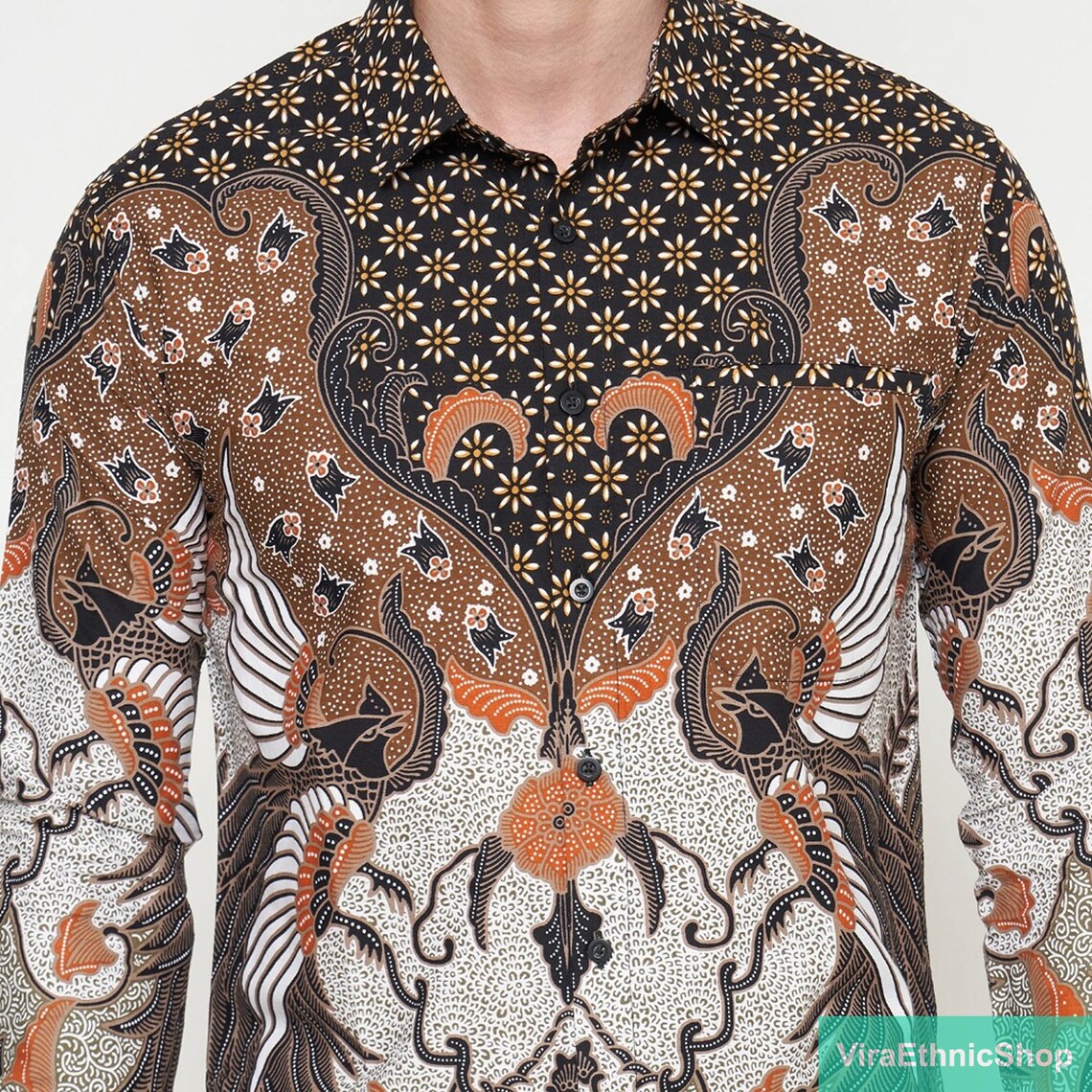 Look Stylish With a Brown Motif Long Sleeve Men's Batik Shirt, Stylish ...
