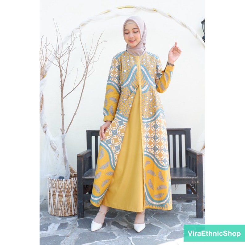 Look Stylish With a Premium Faatin Combination Batik Gamis, Women Dress ...