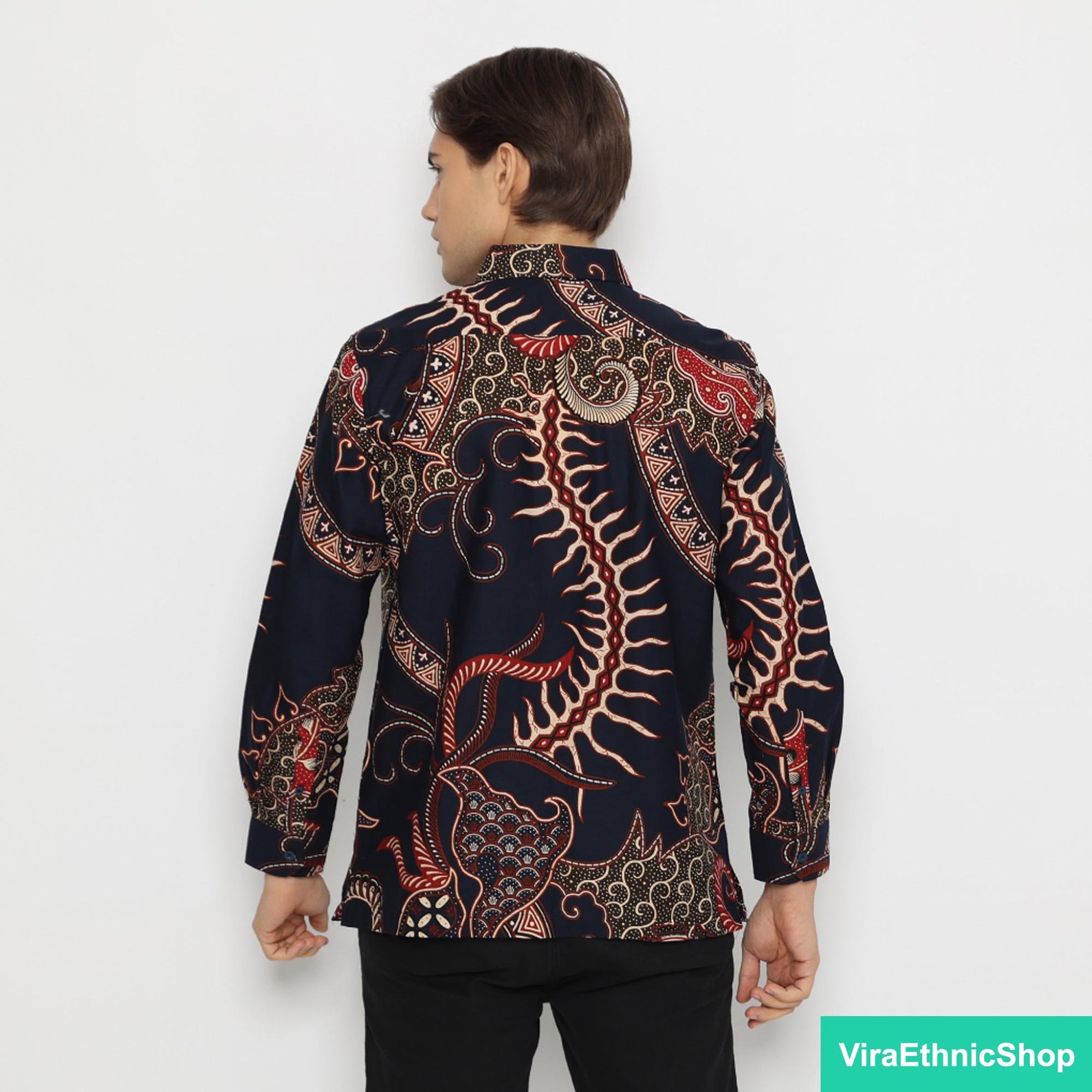 Your Style, New Color: Platini Navy Red Long Sleeve Batik Shirt ...
