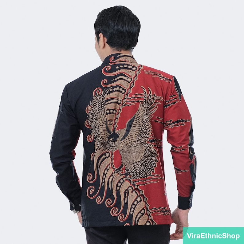 Look Different With a Long Sleeve Red and Black Erlang Batik Shirt ...